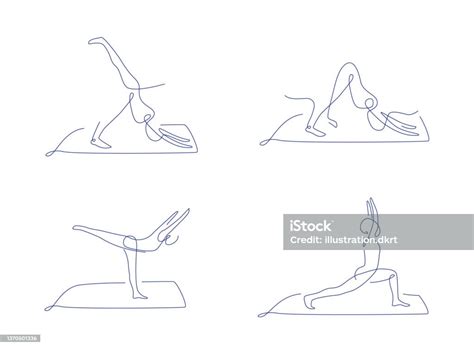 필라테스 라인 아트 포즈 세트 윤곽 벡터 그림입니다 한 줄 요가 포즈 컬렉션 여성은 요가와 필라테스를 만듭니다 필라테스에 대한 스톡 벡터 아트 및 기타 이미지 Istock