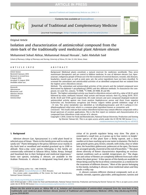 Pdf Isolation And Characterization Of Antimicrobial Compound From The Stem Bark Of The