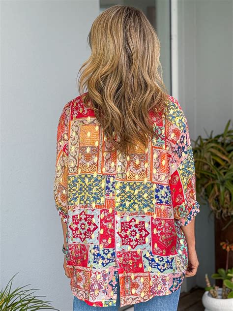 Chloe Blouse Multi Red Evergreen Clothing