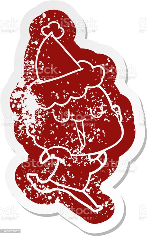 산타 모자를 쓴 대머리 남자의 행복한 기발한 만화 고민 스티커 낙서 드로잉에 대한 스톡 벡터 아트 및 기타 이미지 낙서 드로잉 남자 노래 Istock