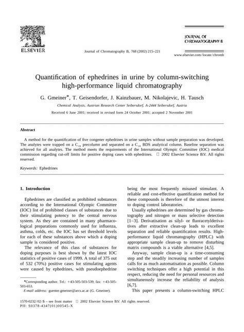 Pdf Quantification Of Ephedrines In Urine By Column Switching High Performance Liquid