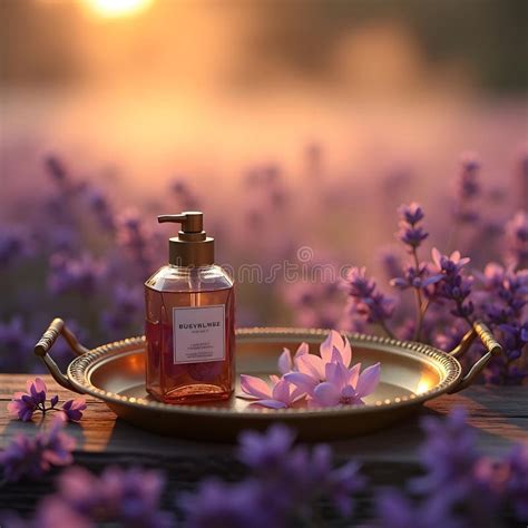 Antique Brass Tray Luxury Glow In Iridescent Lavender Field Stock