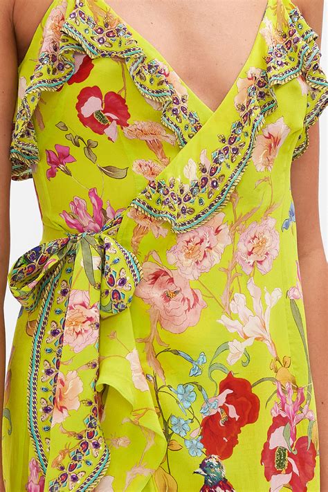 Long Wrap Dress With Frill Peacock Proud Camilla
