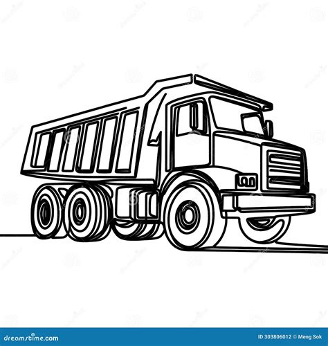 A Black And White Illustration Of A Dump Truck On A White Background