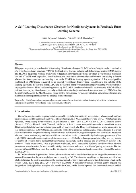 Pdf A Self Learning Disturbance Observer For Nonlinear Systems In