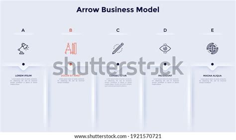 Five Rectangular Elements Arrows Placed Horizontal Stock Vector