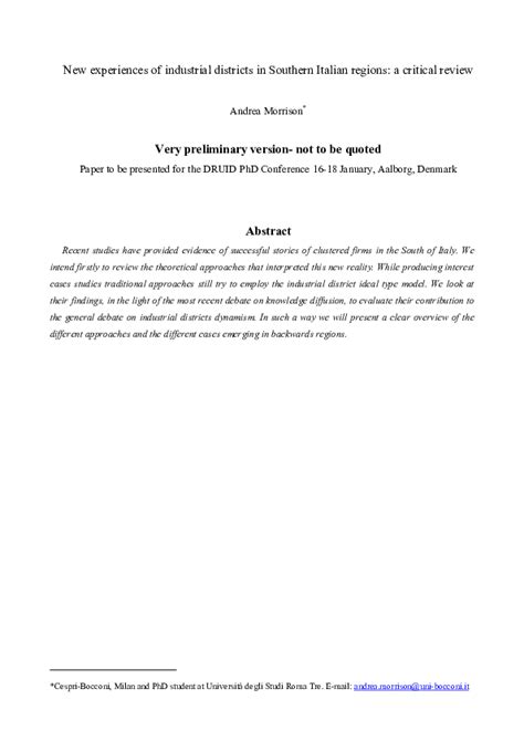 Pdf New Experiences Of Industrial Districts In Southern Italian