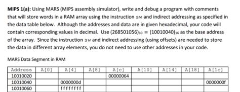 Mips 1a Using Mars Mips Assembly Simulator Write And Debug A