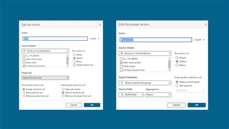 filter set and parameter actions