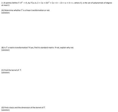 solved 2 9 points define t r3 → p2 by t a b c a b t