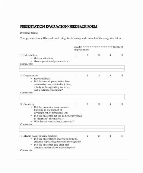 Presentation Evaluation Form Templates