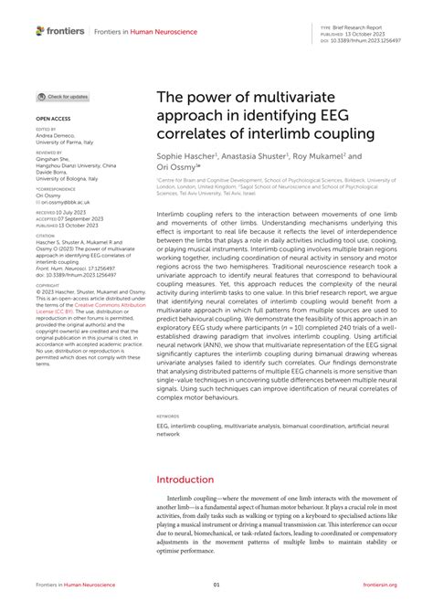 Pdf The Power Of Multivariate Approach In Identifying Eeg Correlates Of Interlimb Coupling