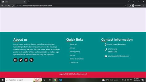 Responsive Footer Using Html And Css Youtube
