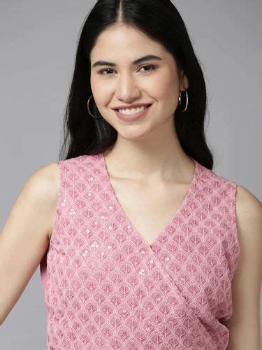 Silk Sleeveless Embroidery Crop Top Embroidered Pink At Rs 899piece