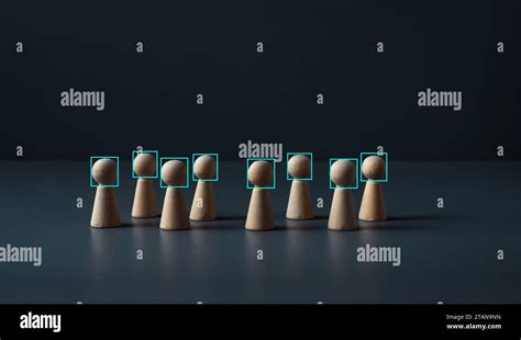 Wooden Figures Concept Of Biometric Facial Recognition Technology
