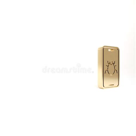 Gold System Bug On Mobile Icon Isolated On White Background Code Bug Concept Bug In The System
