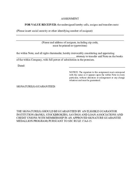 Fillable Online Stock Assignment Separate From Certificate Sample