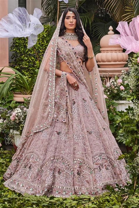 Buy Pink Organza And Tulle Crystal Birds Of Paradise Embroidered