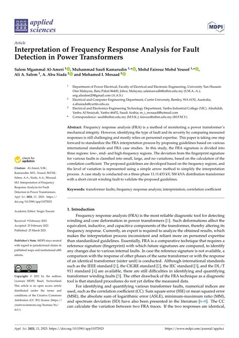 Pdf Interpretation Of Frequency Response Analysis For Fault Detection