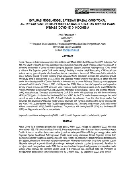 Pdf Evaluasi Model Model Bayesian Spasial Conditional Autoregressive