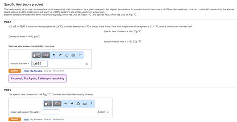 solved specific heat more precise the heat capacity of an