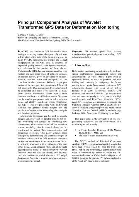 Pdf Principal Component Analysis Of Wavelet Transformed Gps Data For Deformation Monitoring