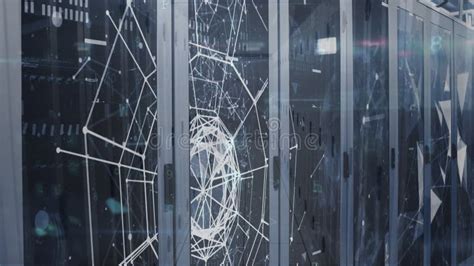 Animation Of Cyber Security Data Processing And Plexus Networks Against Computer Server Room