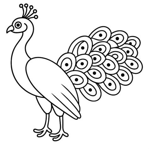 Peacock For Coloring Book Vector Illustration Line Art Premium Ai