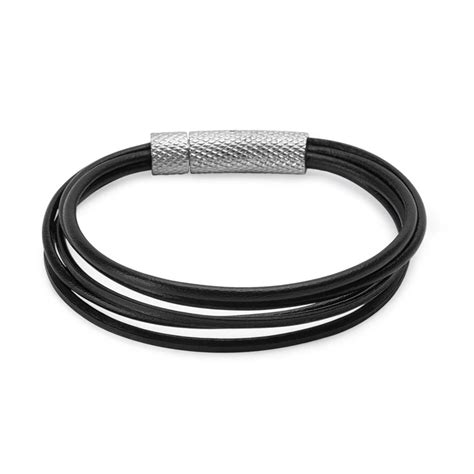 Pulseira Masculina Pankow De Couro Preta Key Desing