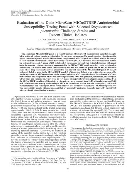 Pdf Evaluation Of The Dade Microscan Microstrep Antimicrobial