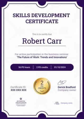 Refined And Professional Development Certificate Template