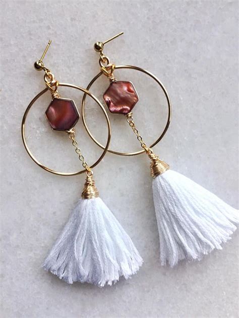 Hexagon Mop Tassel Hoop Earrings Unique And Stylish