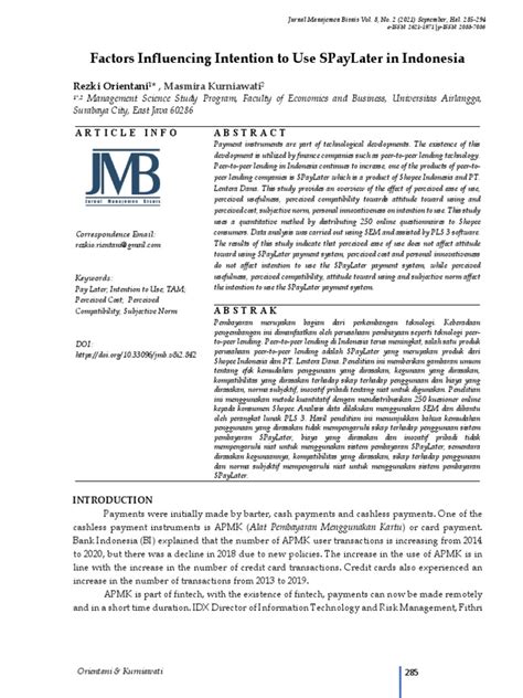 Factors Influencing Intention To Use Spaylater In Indonesia Pdf Attitude Psychology