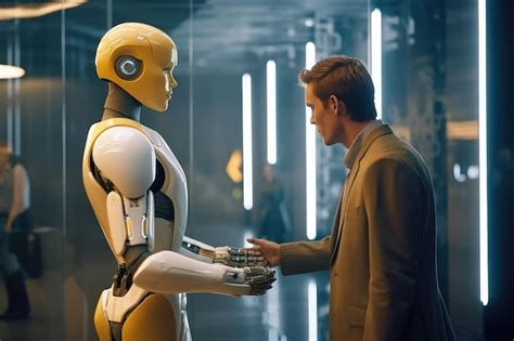 Premium Ai Image Photo Of A Person Interacting With A Humanoid Robot In A Futuristic Setting