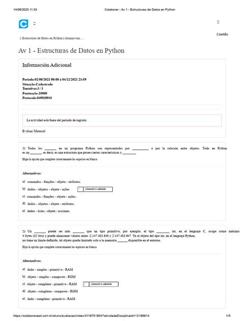Colaborar Av 1 Estructuras De Datos En Python Pdf Python Lenguaje De Programación