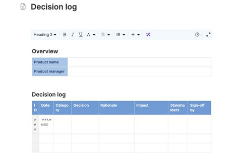Decision Log Template Try For Free