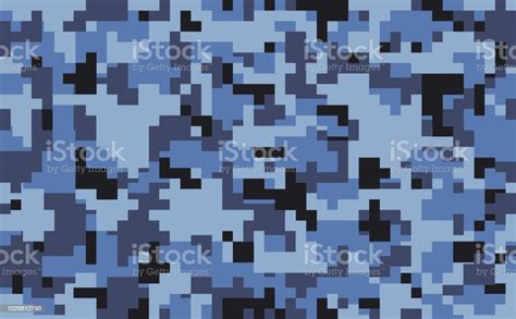 블루 픽셀 위장 패턴 배경입니다 고전적인 군사 의류 스타일입니다 바다 색상 해양 질감 해군에서 카 모 마스킹 육군 함 대 세력 원활한 벡터 일러스트입니다 위장에 대한 스톡