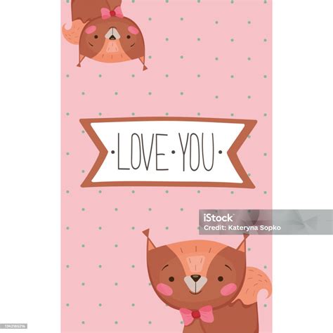 발렌타인 데이 카드 벡터 디자인 물방울 무늬 배경에 활과 글자를 가진 붉은 머리의 작은 다람쥐 엽서 티셔츠 컵 및 기타 기념품