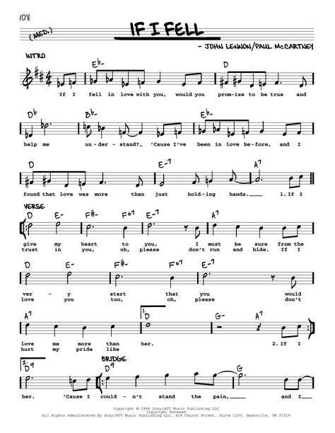 If I Fell [jazz Version] By The Beatles Sheet Music For Real Book