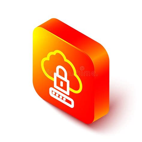 Isometric Line Cloud Computing Lock Icon Isolated On White Background Security Safety