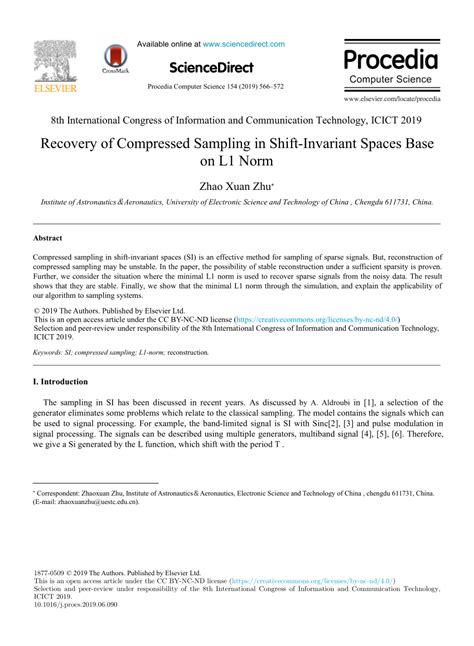 Pdf Recovery Of Compressed Sampling In Shift Invariant Spaces Base On