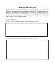 Online Neuroscience Of Learning And Memory Worksheet Docx Module 6 Learning And Memory