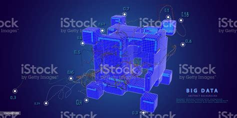 Abstract Background With Chaotic Lines Connecting Dots With Wireframe Cube Analytics Algorithms