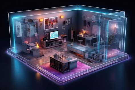 Premium Photo Ai Home Security System With Holographic Interface Created With Generative Ai