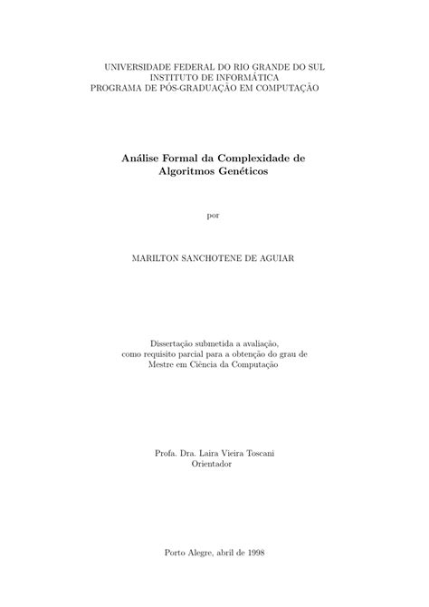 Pdf Analise Formal Da Complexidade De Algoritmos Geneticos