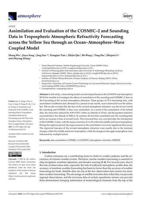 Pdf Assimilation And Evaluation Of The Cosmic 2 And Sounding Data In Tropospheric Atmospheric