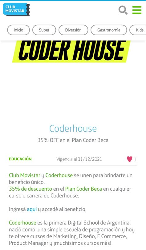 Con Club Movistar Hay 35 De Descuento Sobre La Beca De Coderhouse Rdevsarg