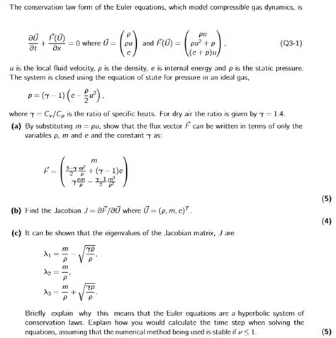 Solved The Conservation Law Form Of The Euler Equations
