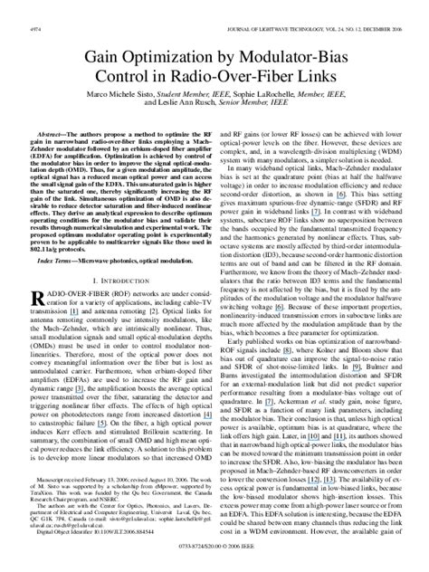 Pdf Gain Optimization By Modulator Bias Control In Radio Over Fiber Links