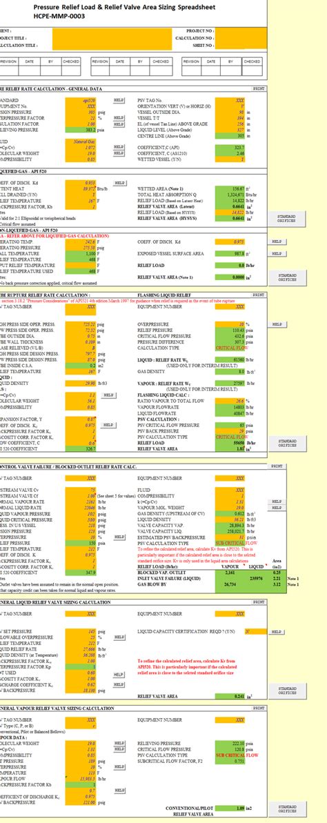 PSV Relief Scenario Load Calculation Excel Template